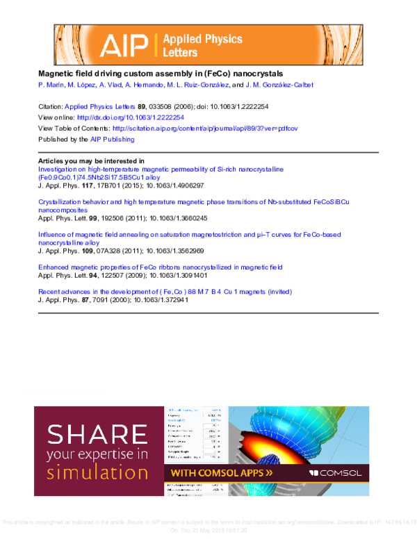 (PDF) Magnetic field driving custom assembly in (FeCo) nanocrystals
