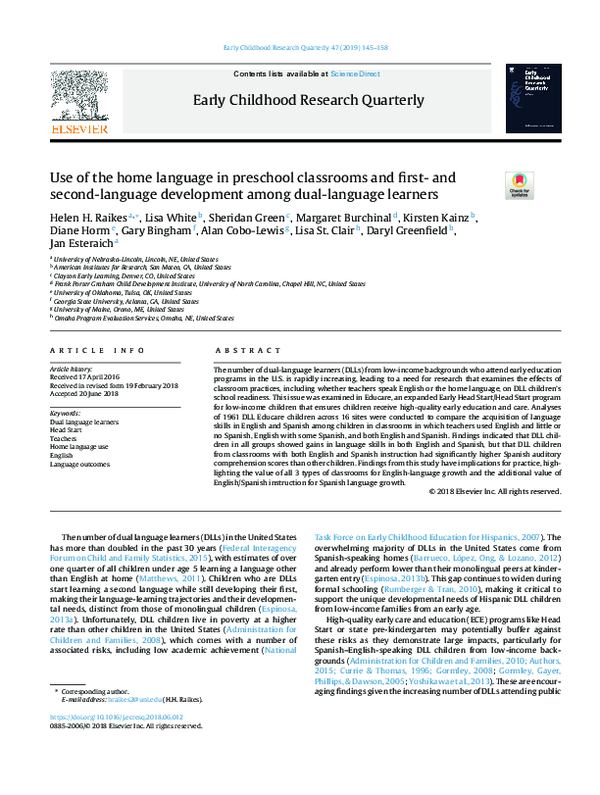 (PDF) Use of the home language in preschool classrooms and first- and ...
