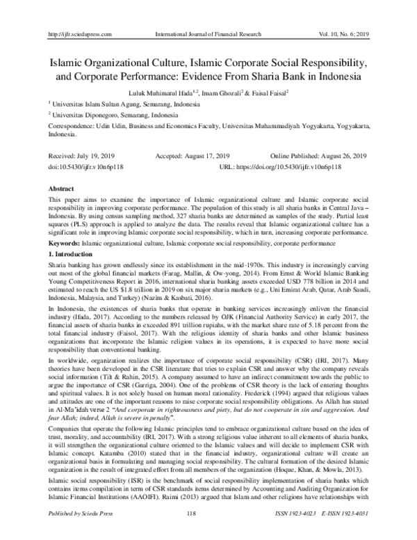 (PDF) Islamic Organizational Culture, Islamic Corporate Social Responsibility, and Corporate ...
