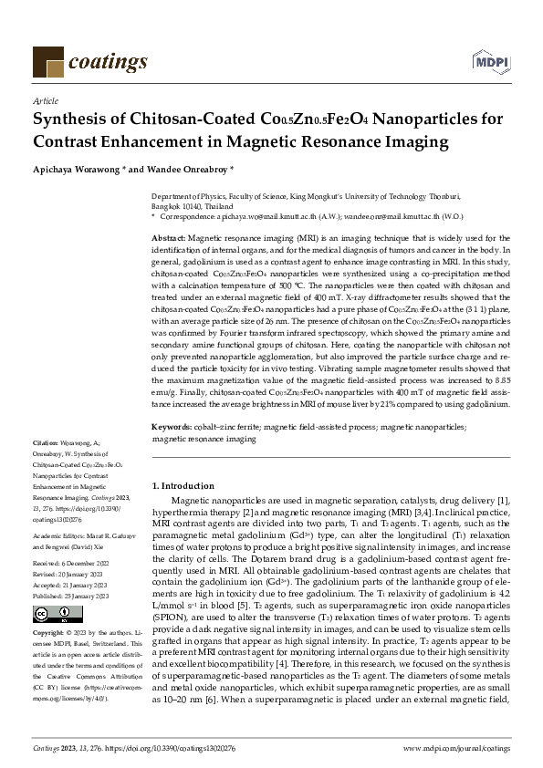 (PDF) Synthesis of Chitosan-Coated Co0.5Zn0.5Fe2O4 Nanoparticles for Contrast Enhancement in ...