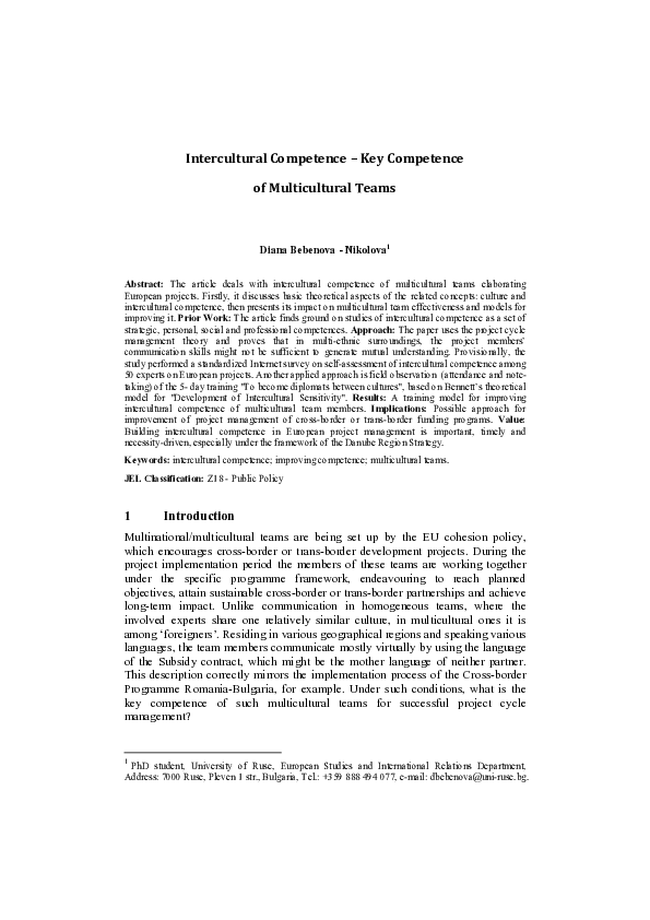 (PDF) Intercultural Competence - Key Competence of Multicultural Teams