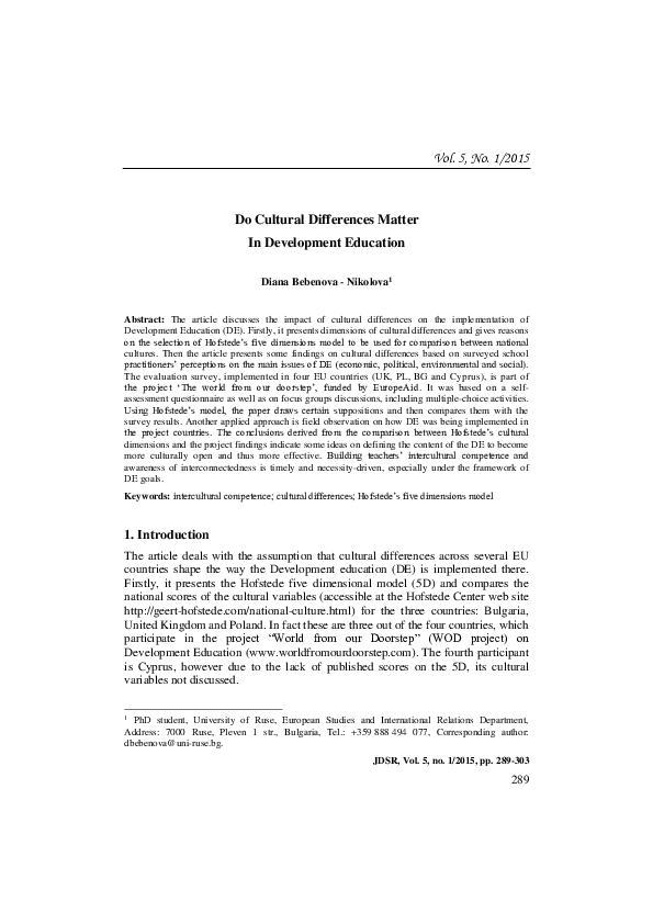 (PDF) Do Cultural Differences Matter In Development Education