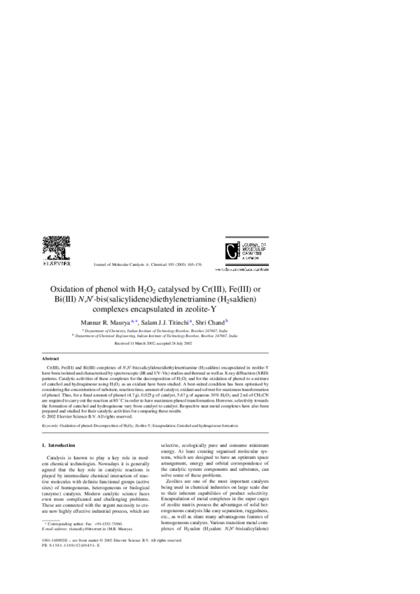 (PDF) Oxidation of phenol with H2O2 catalysed by Cr(III), Fe(III) or Bi ...