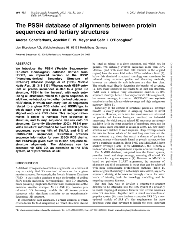 (PDF) The PSSH database of alignments between protein sequences and tertiary structures