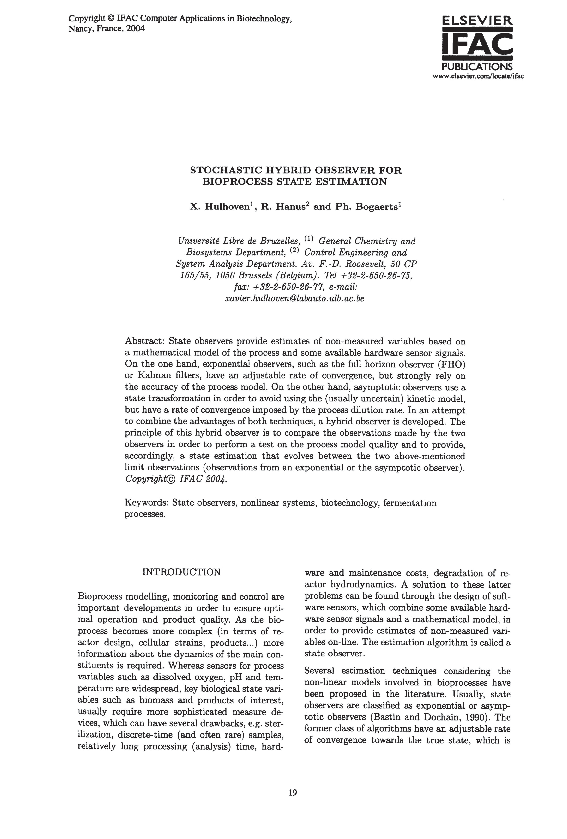 (PDF) Stochastic Hybrid Observer for Bioprocess State Estimation