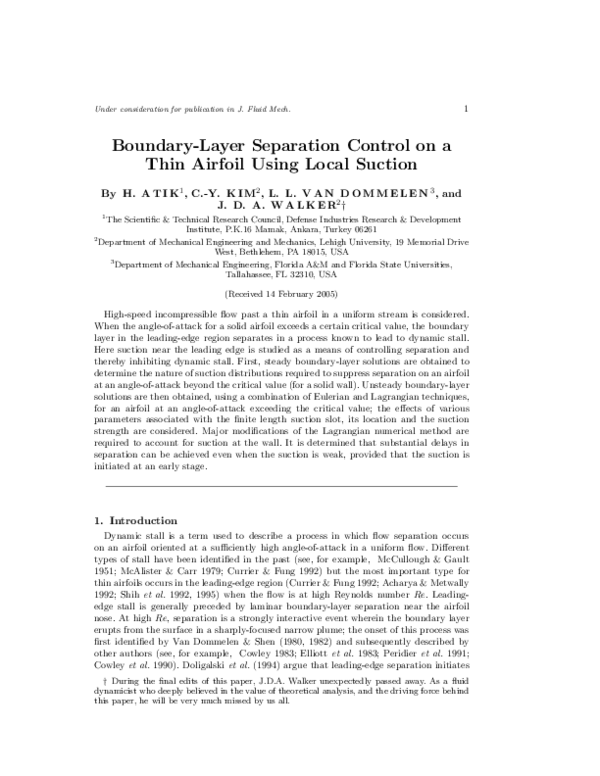 Pdf Boundary Layer Separation Control On A Thin Airfoil Using Local