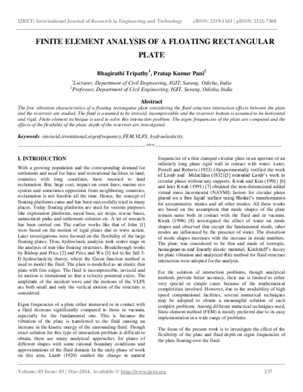 Pdf Finite Element Analysis Of A Floating Rectangular Plate