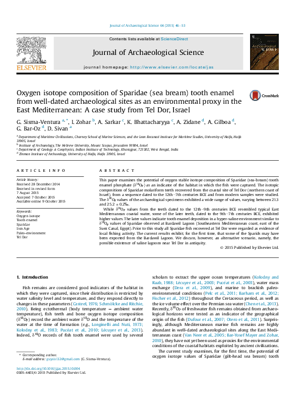 (PDF) Oxygen isotope composition of Sparidae (sea bream) tooth enamel from well-dated ...