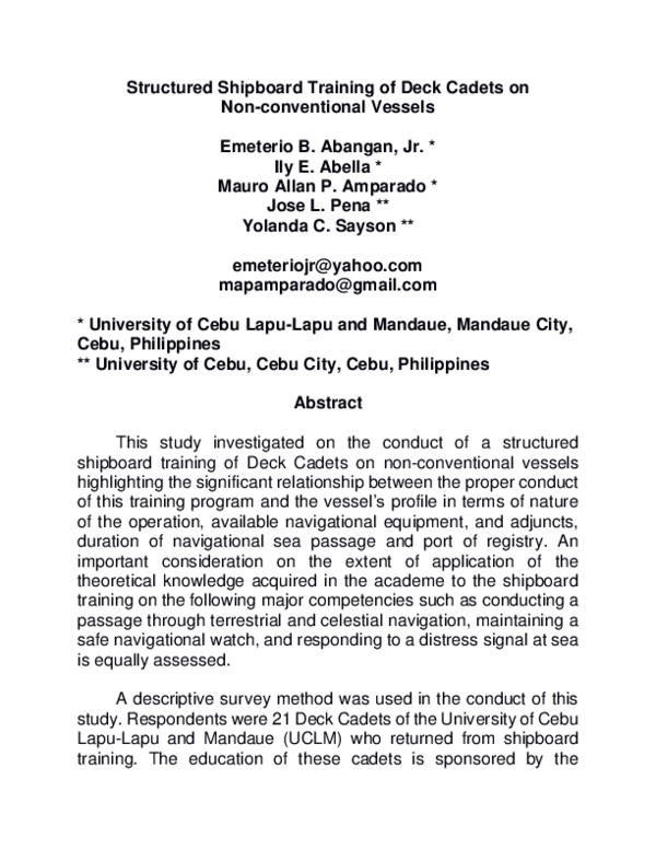 (PDF) Structured Shipboard Training of Deck Cadets on Non-conventional ...
