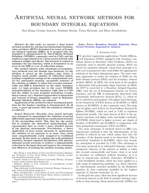 (PDF) Artificial Neural Network Methods for Boundary Integral Equations