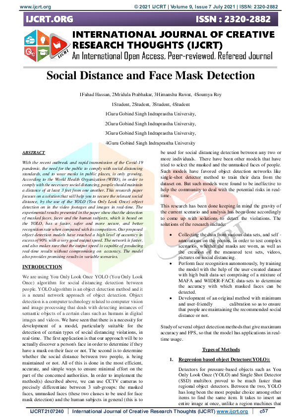(PDF) Social Distance and Face Mask Detection