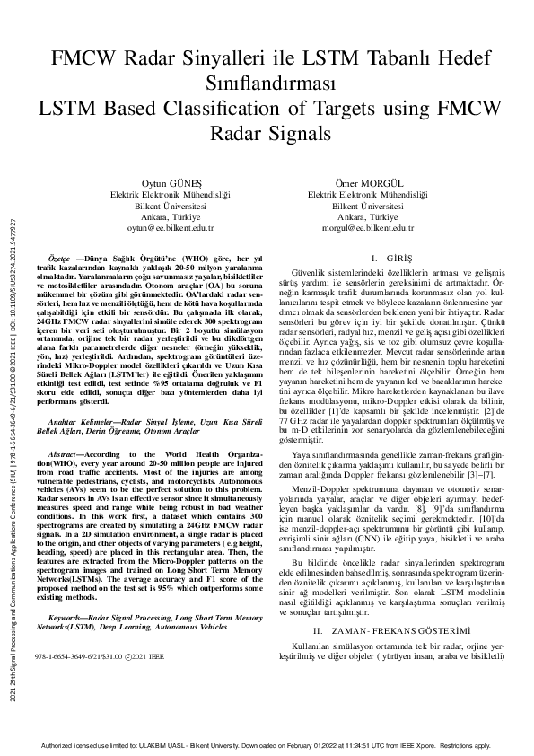 Pdf Lstm Based Classification Of Targets Using Fmcw Radar Signals
