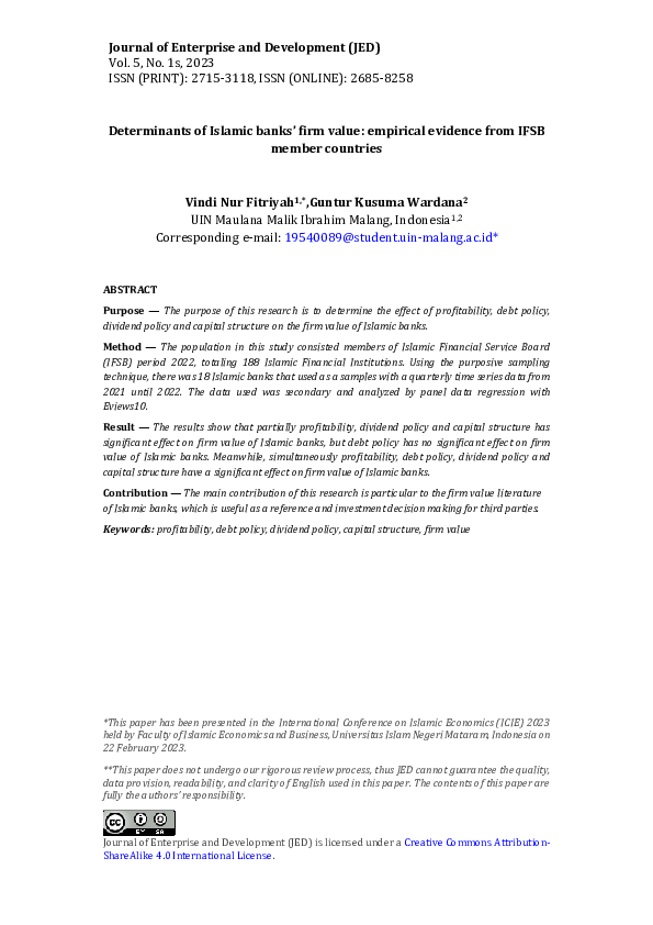(PDF) Determinants of Islamic banks' firm value: empirical evidence from IFSB member countries