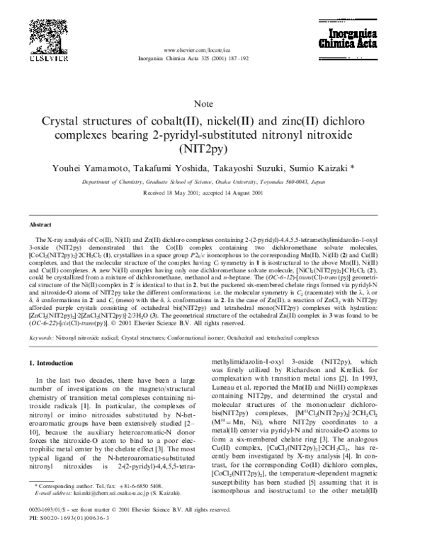 (PDF) Crystal structures of cobalt(II), nickel(II) and zinc(II) dichloro complexes bearing 2 ...