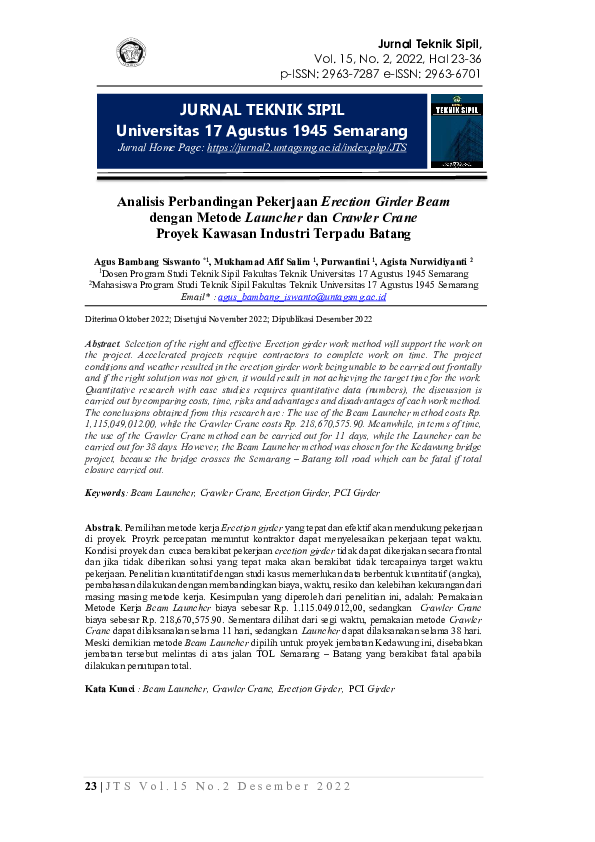 (PDF) Analisis Perbandingan Pekerjaan Erection Girder Beam dengan ...
