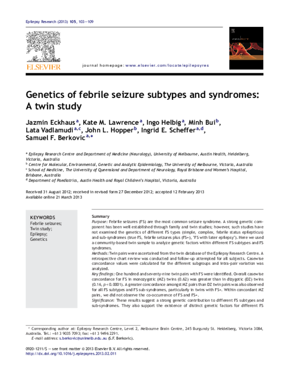(PDF) Genetics of febrile seizure subtypes and syndromes: A twin study