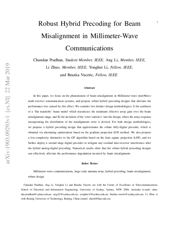 (PDF) Robust Hybrid Precoding for Beam Misalignment in Millimeter-Wave Communications