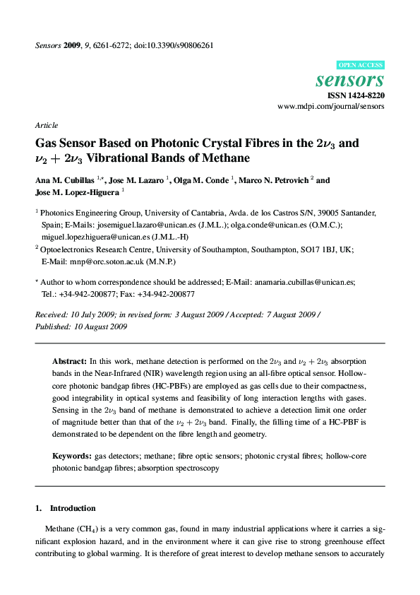(PDF) Gas Sensor Based on Photonic Crystal Fibres in the 2ν3 and ν2 ...