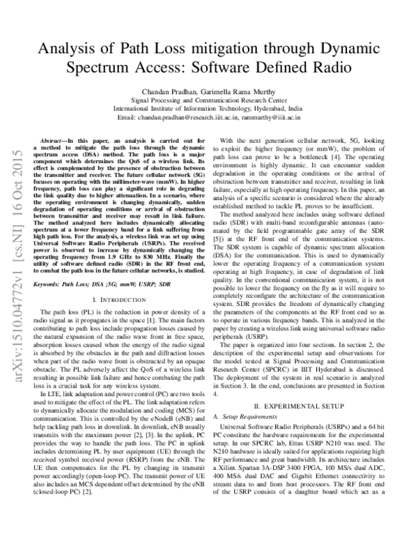 (PDF) Analysis of path loss mitigation through dynamic spectrum access: Software defined radio