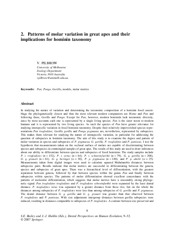 (PDF) Patterns of molar variation in great apes and their implications ...