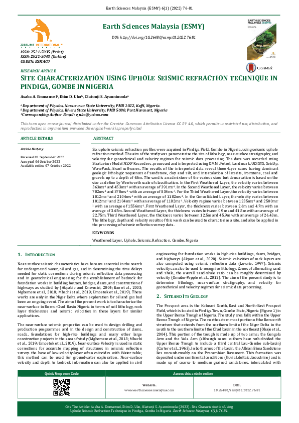 Pdf Site Characterization Using Uphole Seismic Refraction Technique