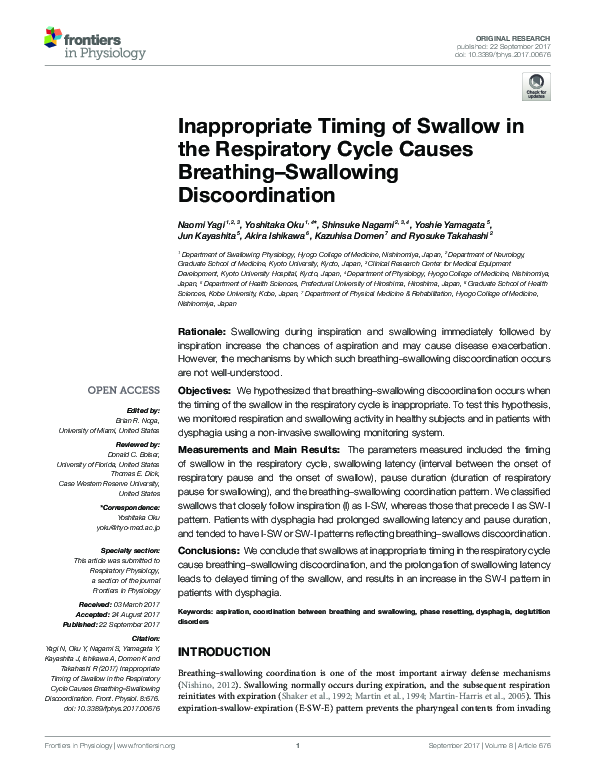 (PDF) Inappropriate Timing of Swallow in the Respiratory Cycle Causes ...