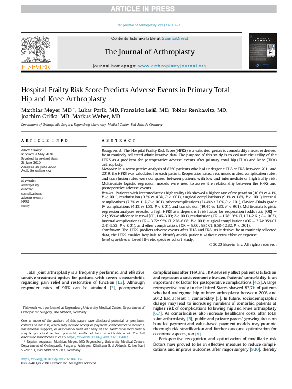 Pdf Hfrs Predicts Adverse Events In Hip Fracture Surgery Patients