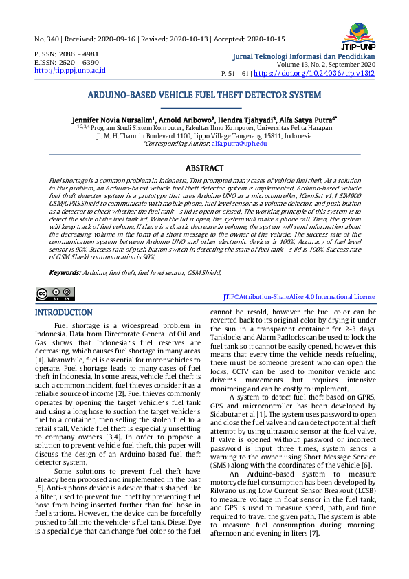 (PDF) Arduino-Based Vehicle Fuel Theft Detector System