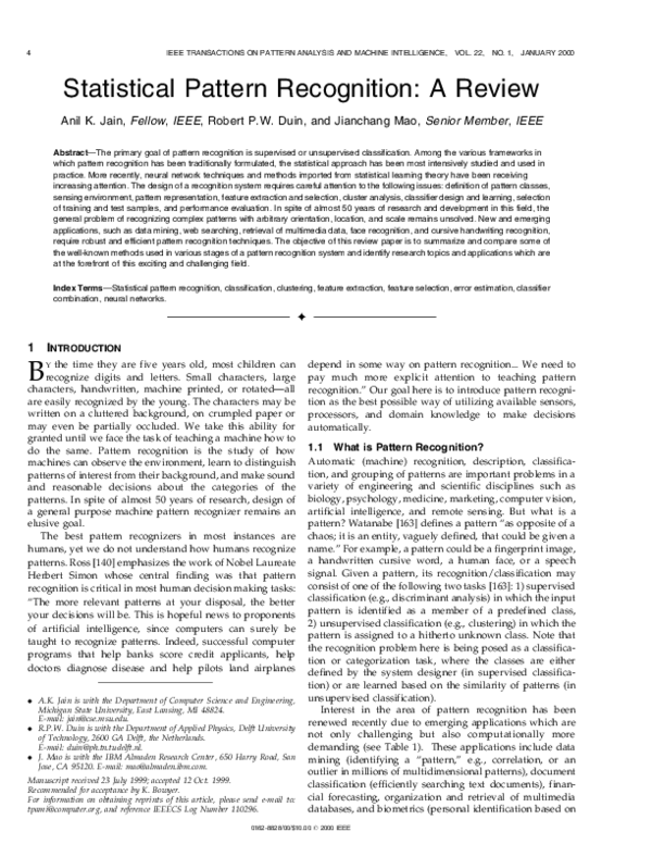Pdf Statistical Pattern Recognition A Review Sonu Sud