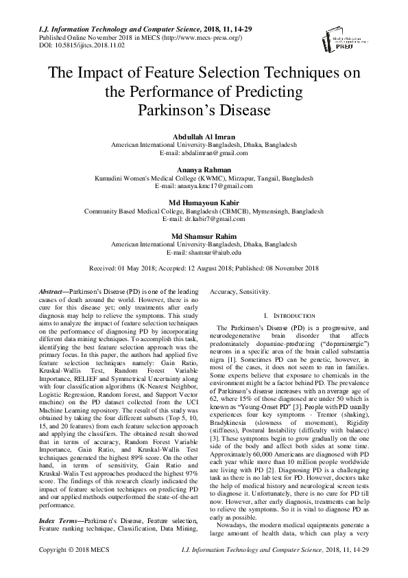 Pdf The Impact Of Feature Selection Techniques On The Performance Of