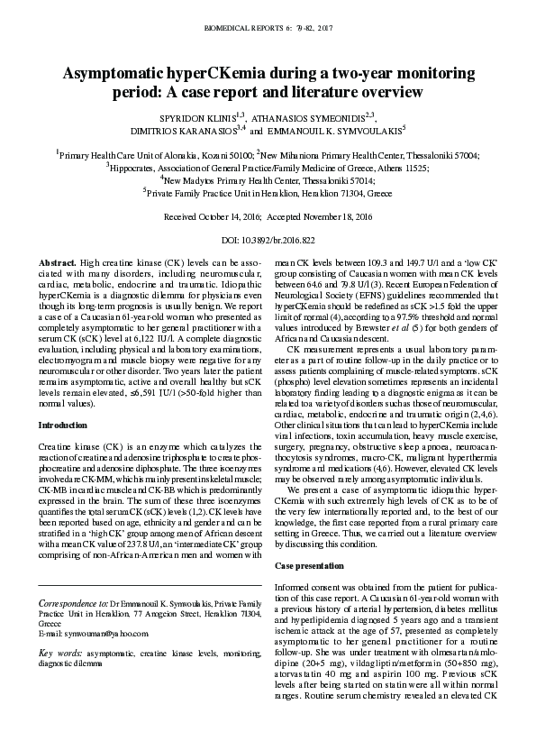 (PDF) Asymptomatic hyperCKemia during a two‑year monitoring period: A ...