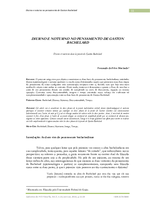 (PDF) Diurno e Noturno no pensamento de Gaston Bachelard | FERNANDO DA SILVA MACHADO - Academia.edu