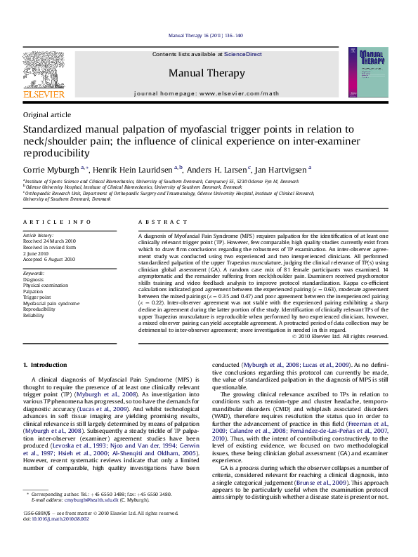 (PDF) Standardized manual palpation of myofascial trigger points in ...