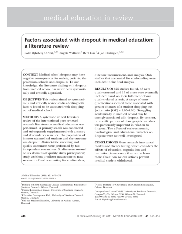(PDF) Factors associated with dropout in medical education: a ...
