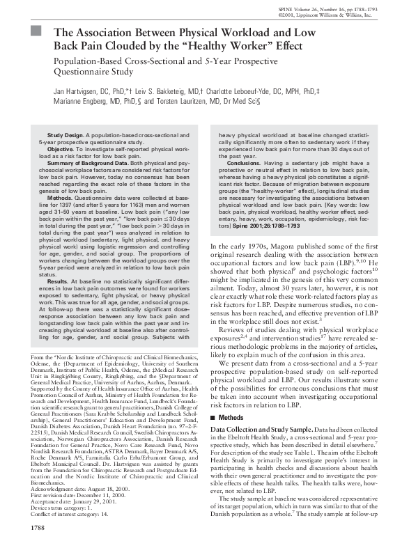 (PDF) The Association Between Physical Workload and Low Back Pain ...