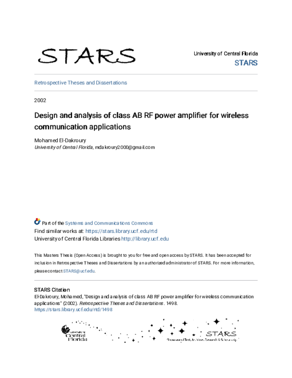 (PDF) Design and analysis of class AB RF power amplifier for wireless ...