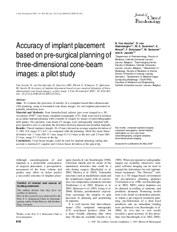 (PDF) Accuracy of implant placement based on pre-surgical planning of ...