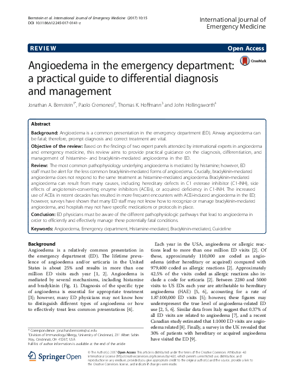 (PDF) Angioedema in the emergency department: a practical guide to ...