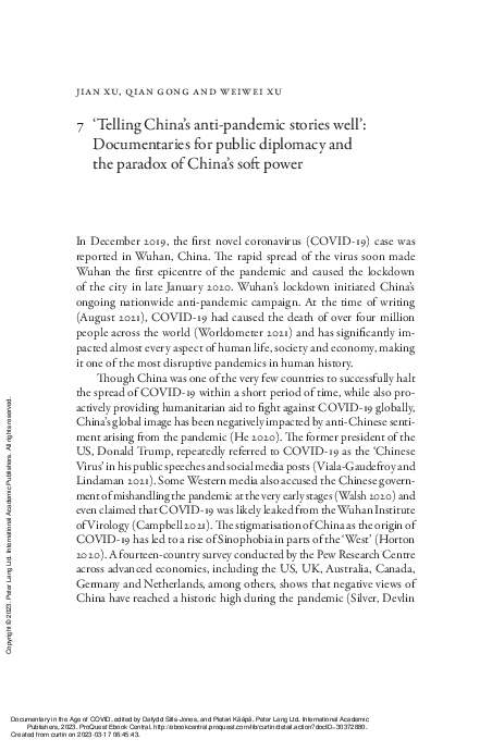 (PDF) 'Telling China's anti-pandemic stories well': Documentaries for ...