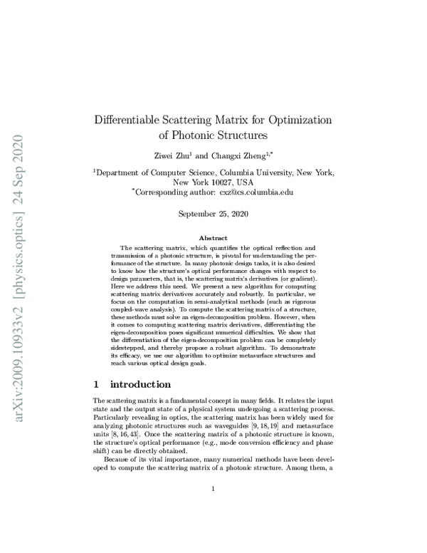 (PDF) Differentiable scattering matrix for optimization of photonic structures | ziwei zhu ...