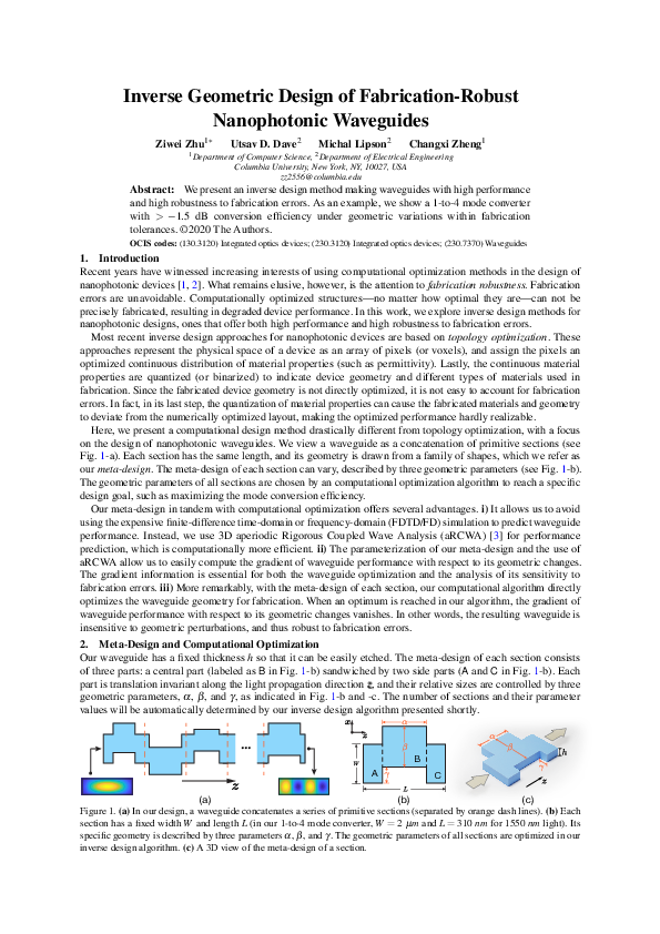(PDF) Inverse Geometric Design of Fabrication-Robust Nanophotonic Waveguides