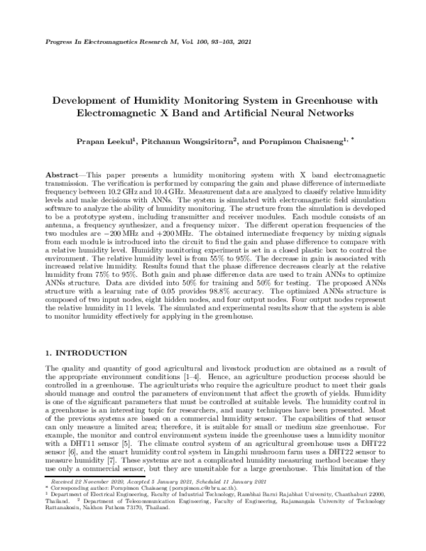 (PDF) Development of Humidity Monitoring System in Greenhouse with Electromagnetic X Band and ...
