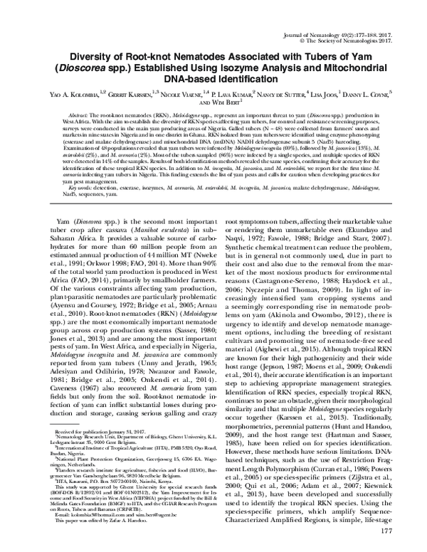(PDF) Diversity of Root-knot Nematodes Associated with Tubers of Yam ...