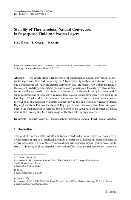 (PDF) Stability of Thermosolutal Natural Convection in Superposed Fluid and Porous Layers