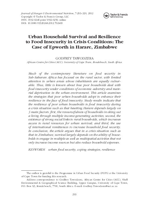 (PDF) Urban Household Survival and Resilience to Food Insecurity in ...