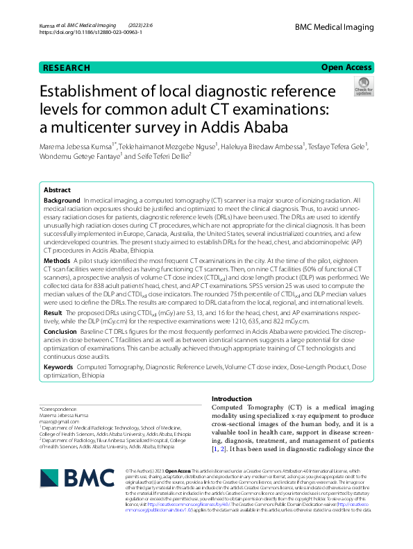 (PDF) Establishment of local diagnostic reference levels for common ...
