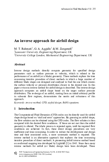 (PDF) An inverse approach for airfoil design