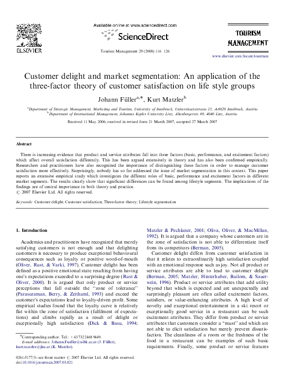 (PDF) Customer delight and market segmentation: An application of the three-factor theory of ...