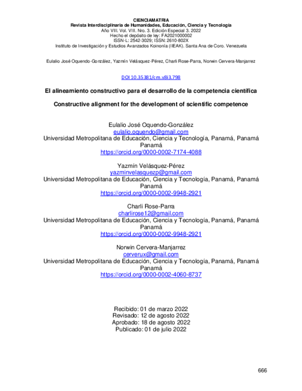 (PDF) El alineamiento constructivo para el desarrollo de la competencia científica