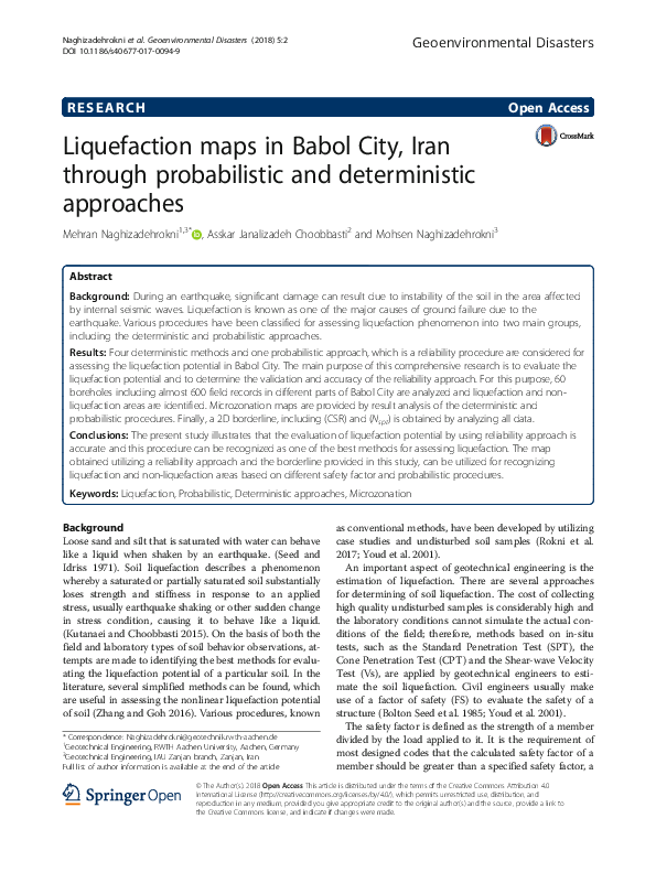 (PDF) Liquefaction maps in Babol City, Iran through probabilistic and ...